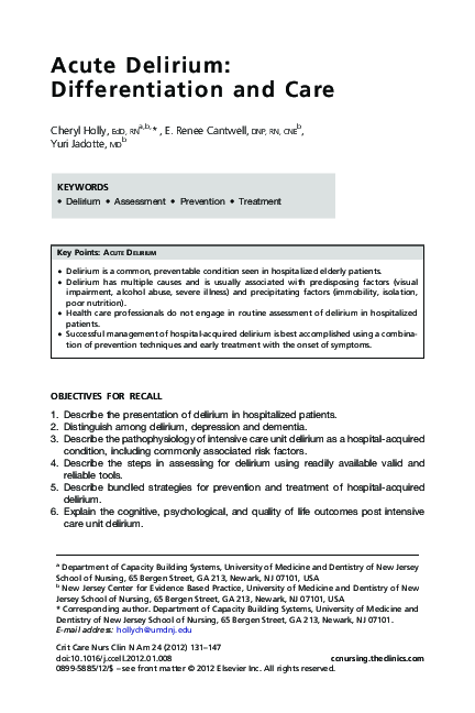 (PDF) Acute Delirium: Differentiation and Care