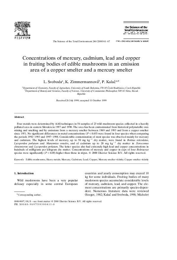 (PDF) Concentrations of mercury, cadmium, lead and copper in fruiting ...