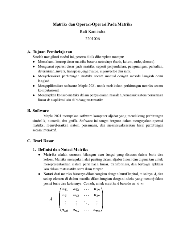 (PDF) MODUL AJAR MATRIKS DAN OPERASI-OPERASI PADA MATRIKS