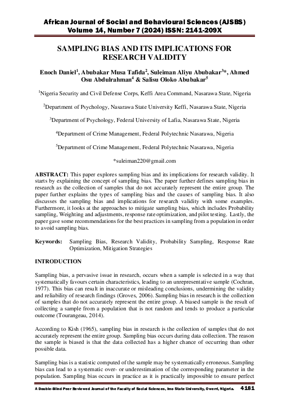 (PDF) SAMPLING BIAS AND ITS IMPLICATIONS FOR RESEARCH VALIDITY