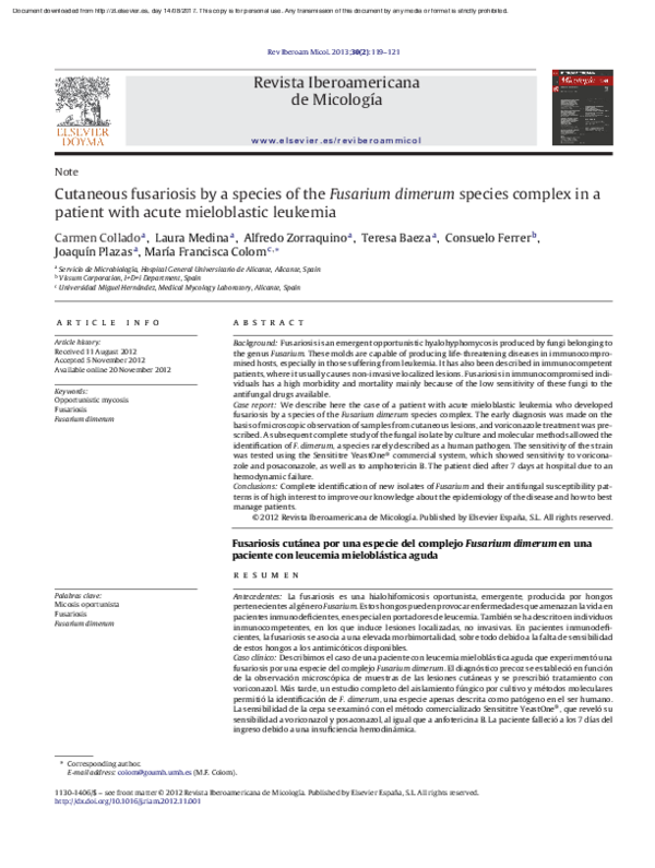 (PDF) Cutaneous fusariosis by a species of the Fusarium dimerum species ...
