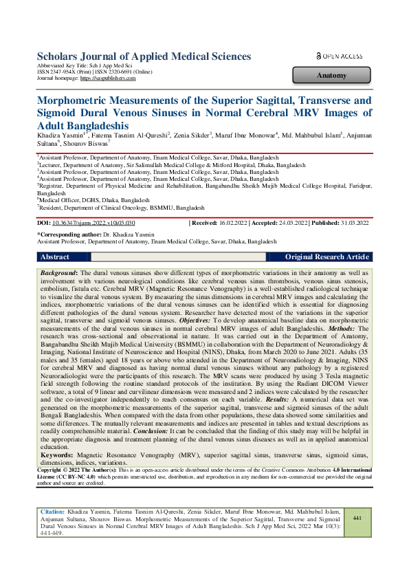 (PDF) Morphometric Measurements of the Superior Sagittal, Transverse ...