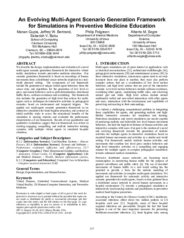 Pdf An Evolving Multi Agent Scenario Generation Framework For Simulations In Preventive