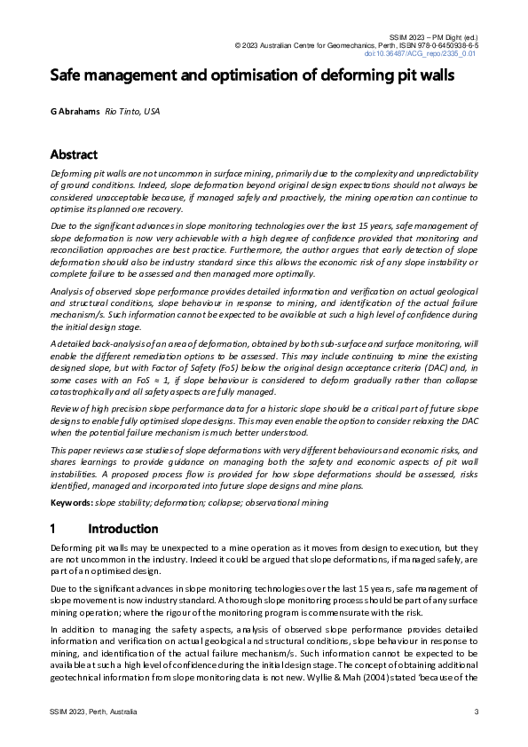 (PDF) Safe management and optimisation of deforming pit walls
