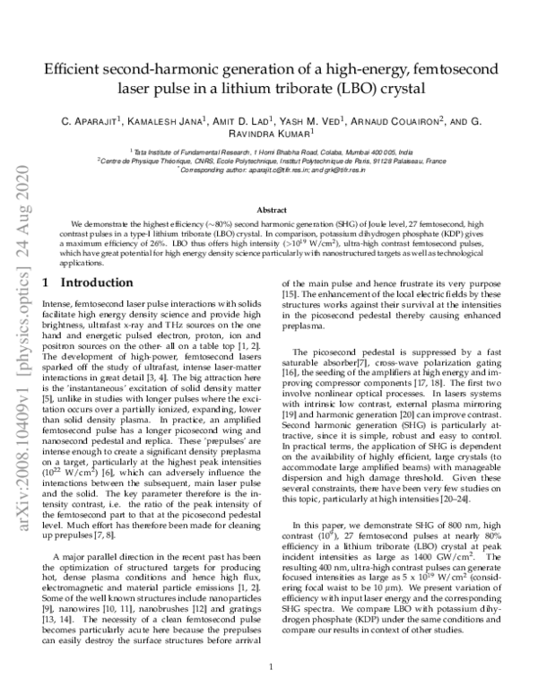 (PDF) Efficient second-harmonic generation of a high-energy, femtosecond laser pulse in a ...