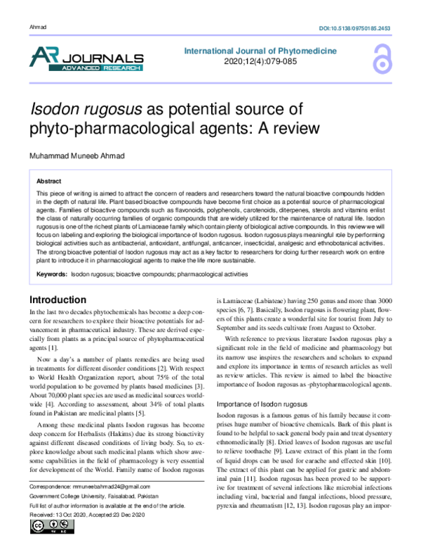 (PDF) Isodon rugosus as potential source of phytopharmacological agents ...