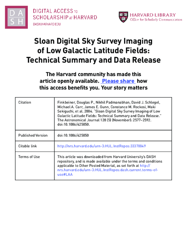 (PDF) Sloan Digital Sky Survey Imaging of Low Galactic Latitude Fields: Technical Summary and ...