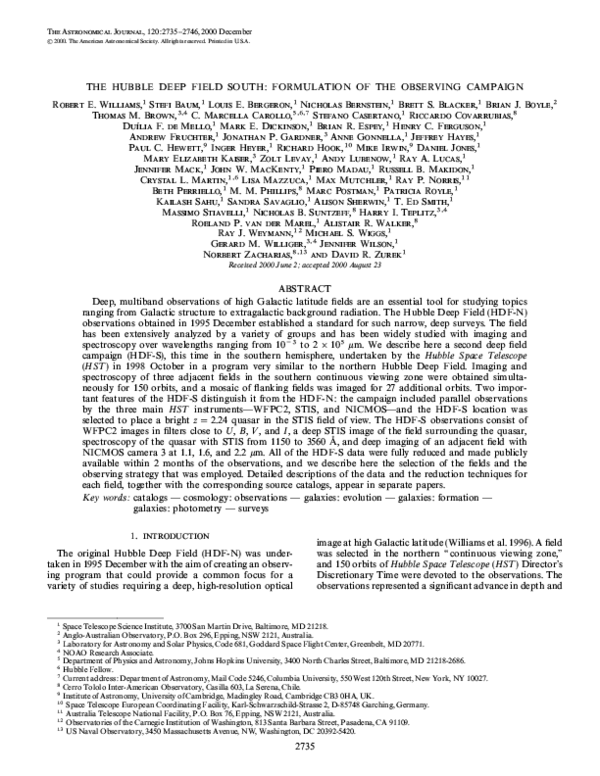 (PDF) The Hubble Deep Field South: Formulation of the Observing Campaign