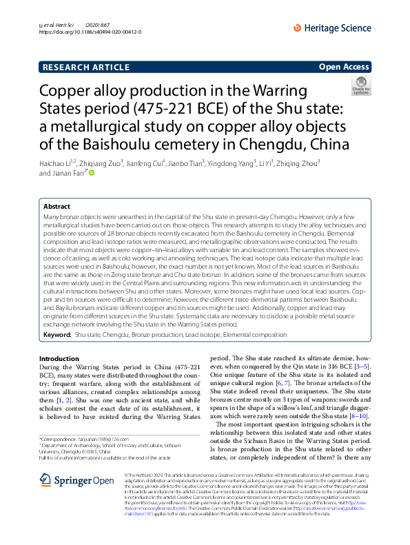 (PDF) Copper alloy production in the Warring States period (475-221 BCE ...
