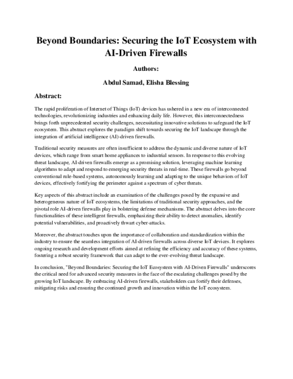 (PDF) Beyond Boundaries: Securing the IoT Ecosystem with AI-Driven Firewalls
