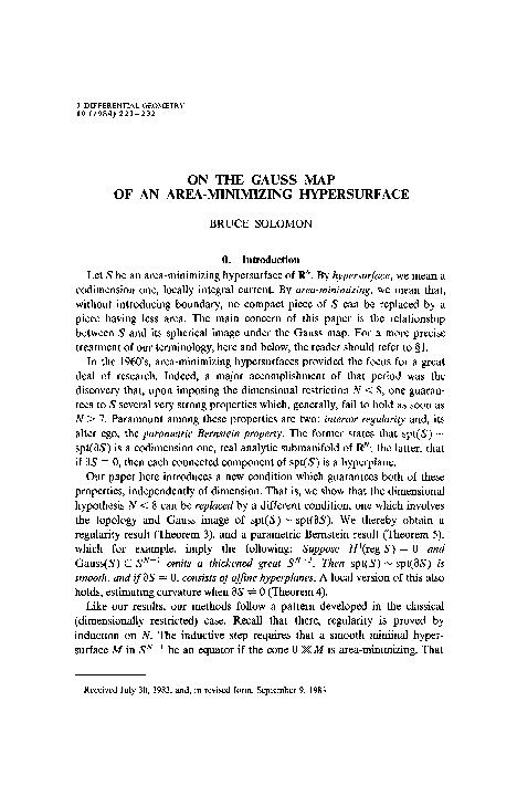 (PDF) On the Gauss map of an area-minimizing hypersurface