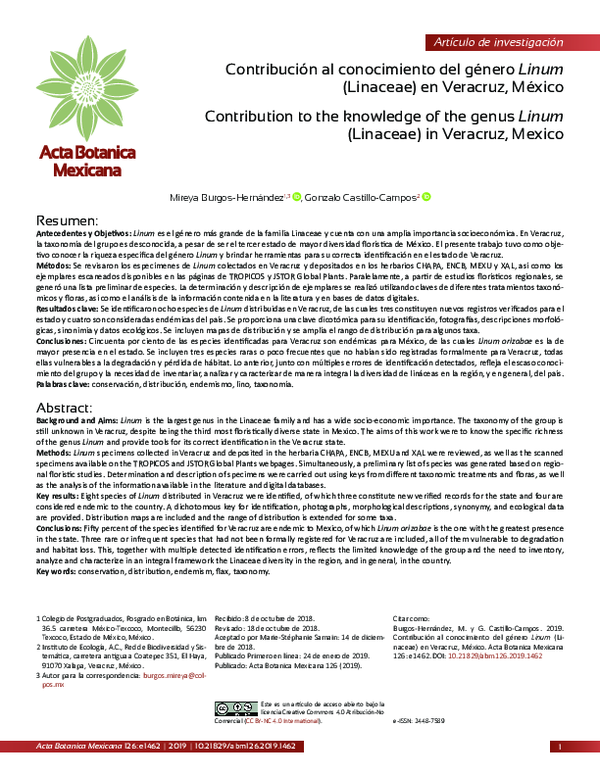 (PDF) Contribución al conocimiento del género Linum (Linaceae) en Veracruz, México