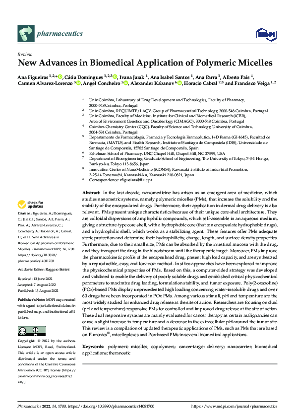 (PDF) New Advances in Biomedical Application of Polymeric Micelles