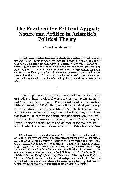 (PDF) The Puzzle of the Political Animal: Nature and Artifice in ...