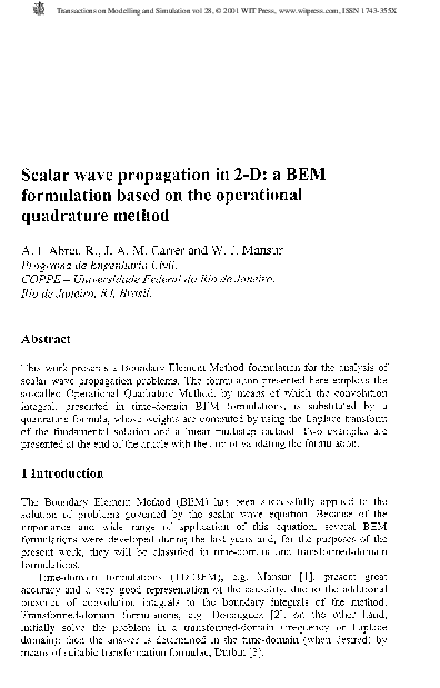 (PDF) Scalar Wave Propagation In 2-D: A BEM Formulation Based OnThe Operational Quadrature Method