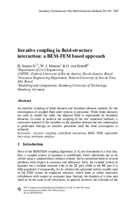 (PDF) Iterative Coupling In Fluid-structureInteraction: A BEM-FEM Based ...
