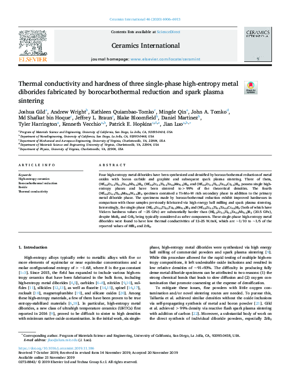 (PDF) Thermal conductivity and hardness of three single-phase high-entropy metal diborides ...
