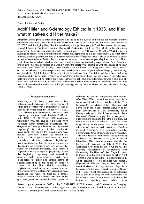 (PDF) Adolf Hitler and Scientology Ethics: Is it 1933, and if so, what ...