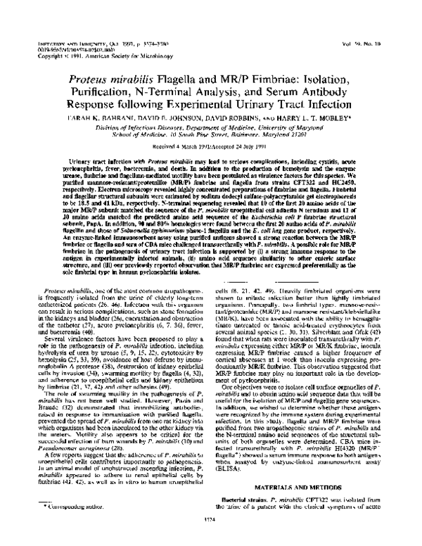Proteus mirabilis flagella and MR/P fimbriae: isolation, purification ...