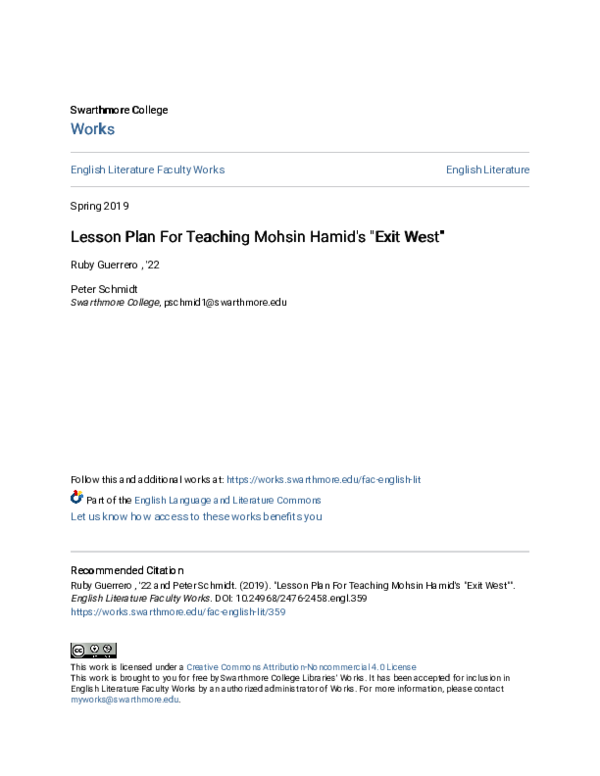 (PDF) Lesson Plan For Teaching Mohsin Hamid\u27s Exit West