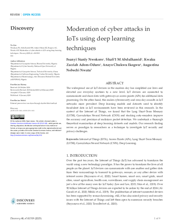 (PDF) Moderation of cyber attacks in IoTs using deep learning techniques