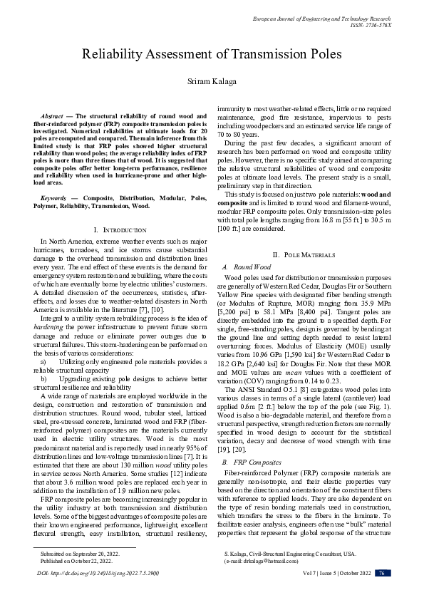 (PDF) Reliability Assessment of Transmission Poles