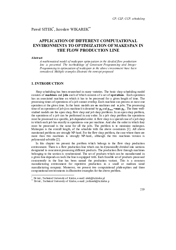 (PDF) Application of Different Computational Environments to Optimization of Makespan in the ...