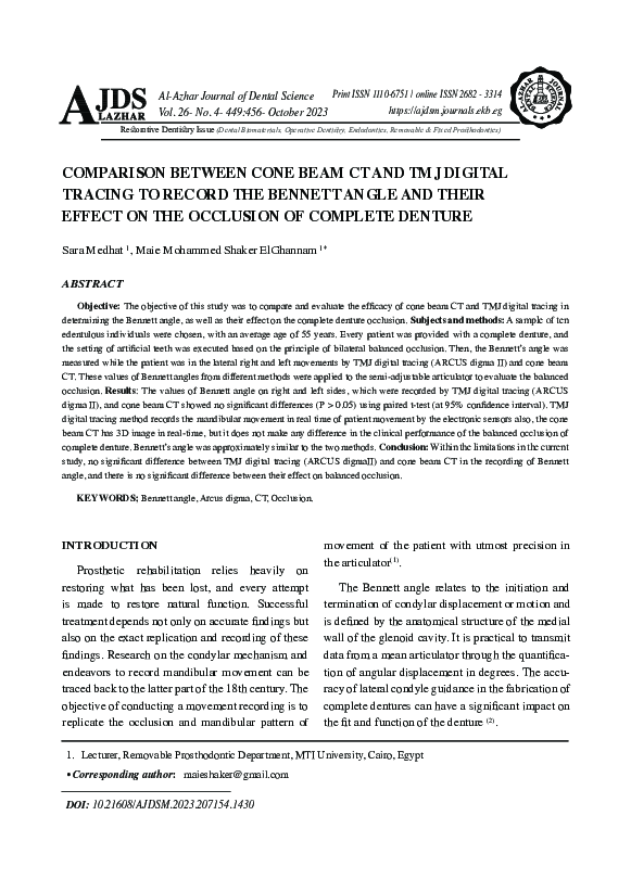 (PDF) Comparison between cone beam CT and TMJ digital tracing to record ...