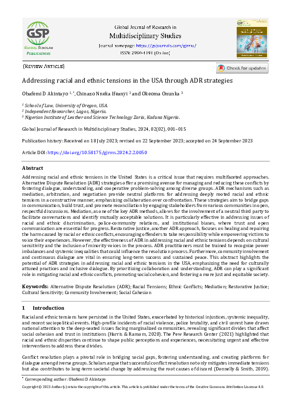 (PDF) Addressing racial and ethnic tensions in the USA through ADR ...