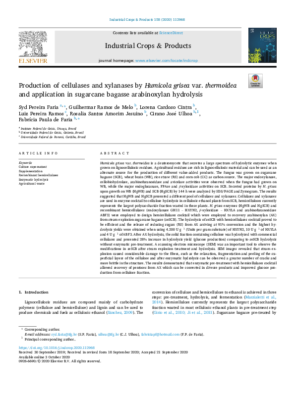 (PDF) Production of cellulases and xylanases by Humicola grisea var ...