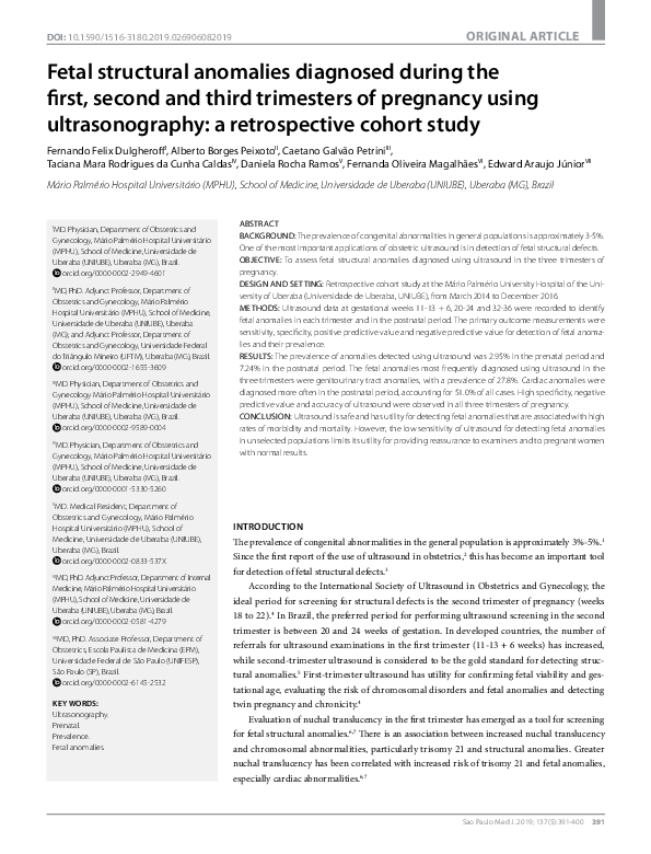 Fetal structural anomalies diagnosed during the first, second and third ...
