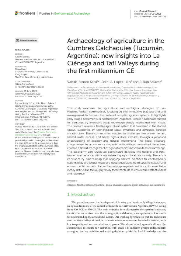 (PDF) Archaeology of agriculture in the Cumbres Calchaquíes (Tucumán ...