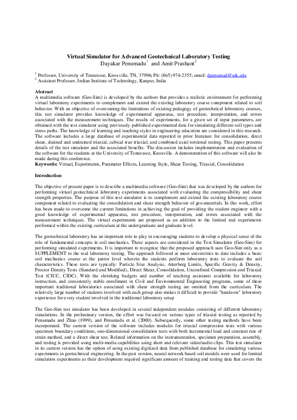 (PDF) Virtual Simulator for Advanced Geotechnical Laboratory Testing