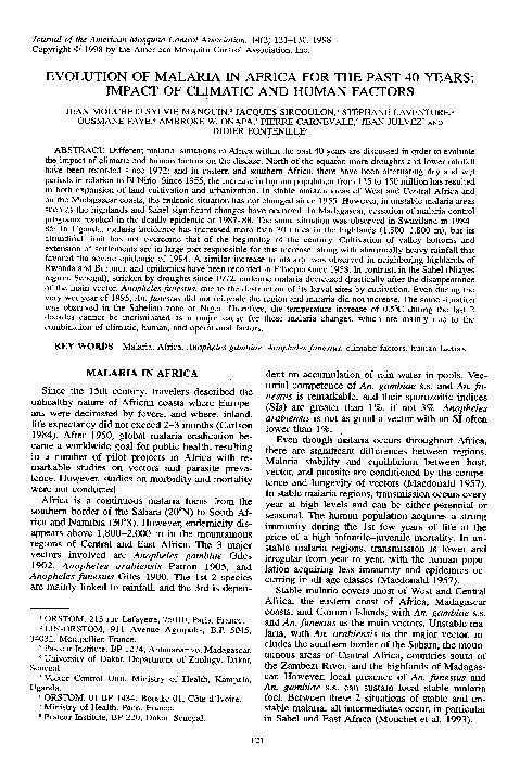 (PDF) Evolution of malaria in Africa for the past 40 years: impact of ...