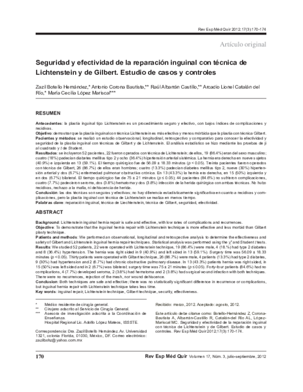 (PDF) Seguridad y efectividad de la reparación inguinal con técnica de ...