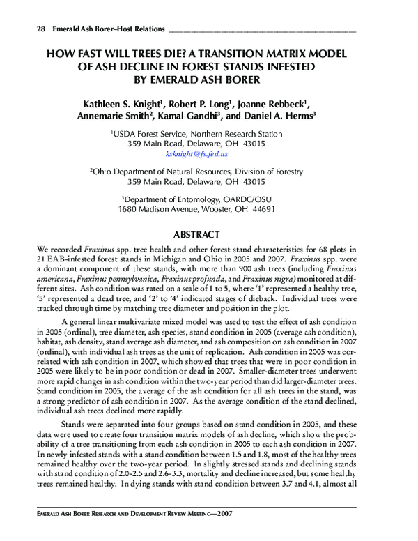 (PDF) How fast will trees die? A transition matrix model of ash decline ...