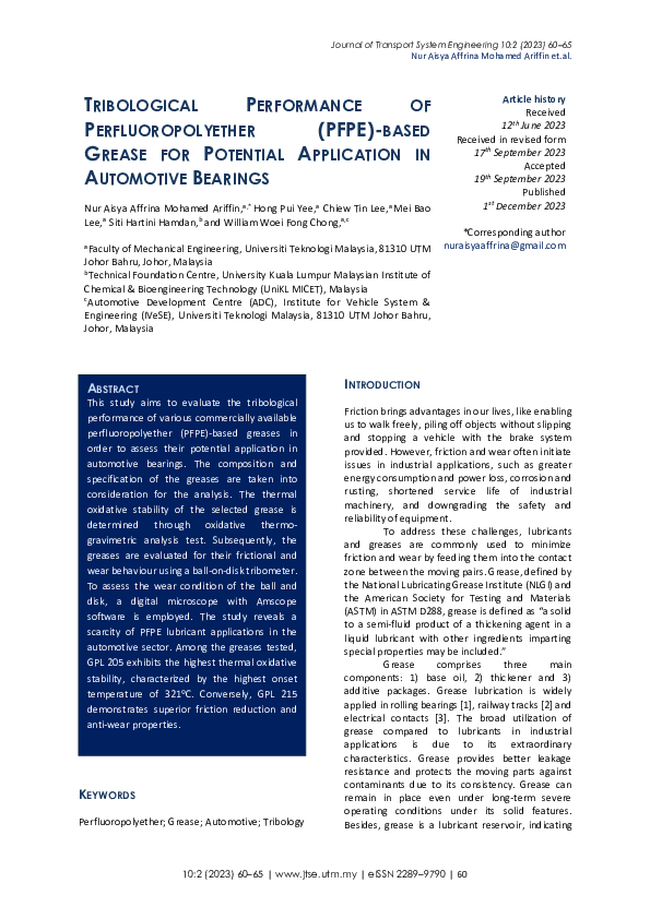 (PDF) Tribological Performance of Perfluoropolyether (Pfpe)-Based ...
