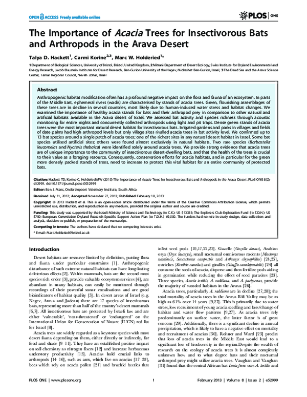 (PDF) The Importance of Acacia Trees for Insectivorous Bats and ...