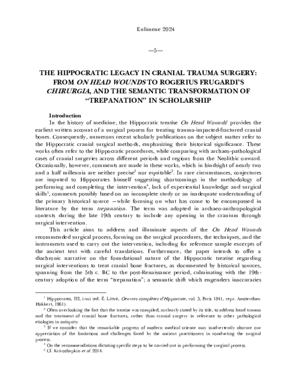 (PDF) The Hippocratic Legacy in Cranial Trauma Surgery: from On Head ...