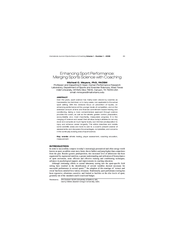 (PDF) Enhancing Sport Performance: Merging Sports Science with Coaching