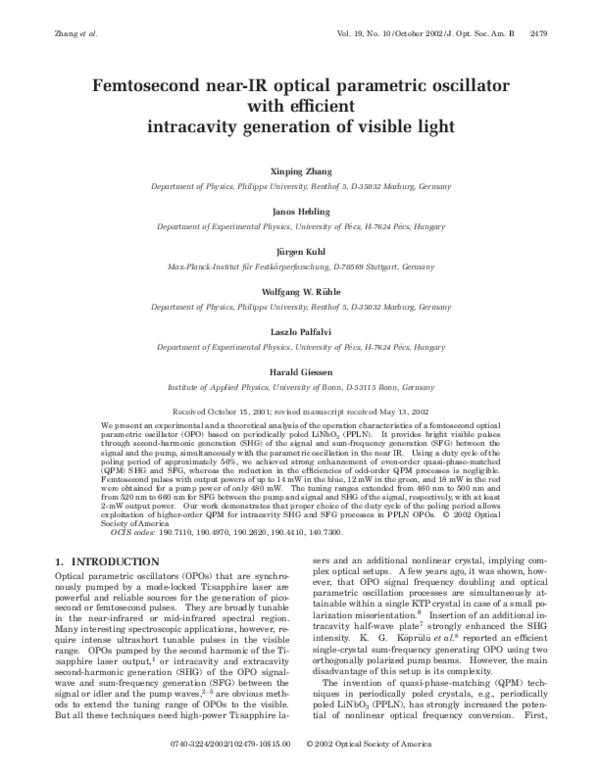 (PDF) Femtosecond near-IR optical parametric oscillator with efficient intracavity generation of ...