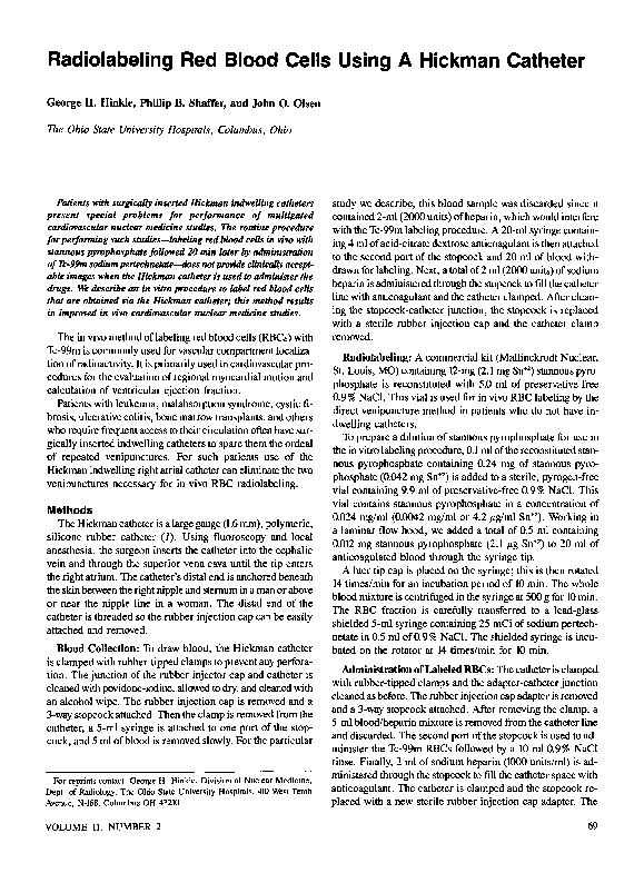 (PDF) Radiolabeling red blood cells using a Hickman catheter