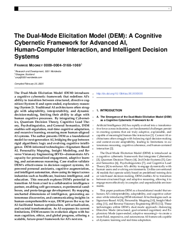 (PDF) The Dual-Mode Elicitation Model (DEM): A Cognitive Cybernetic Framework for Advanced AI ...