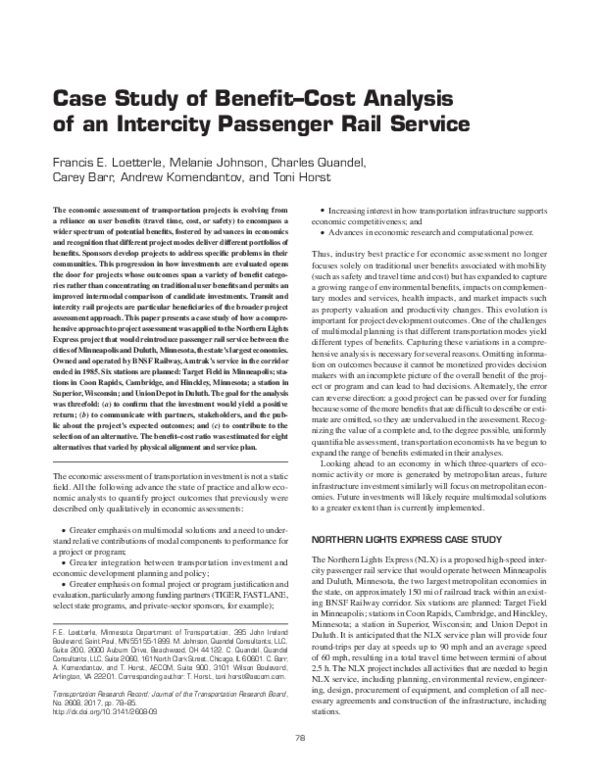(PDF) Case Study of Benefit–Cost Analysis of an Intercity Passenger ...