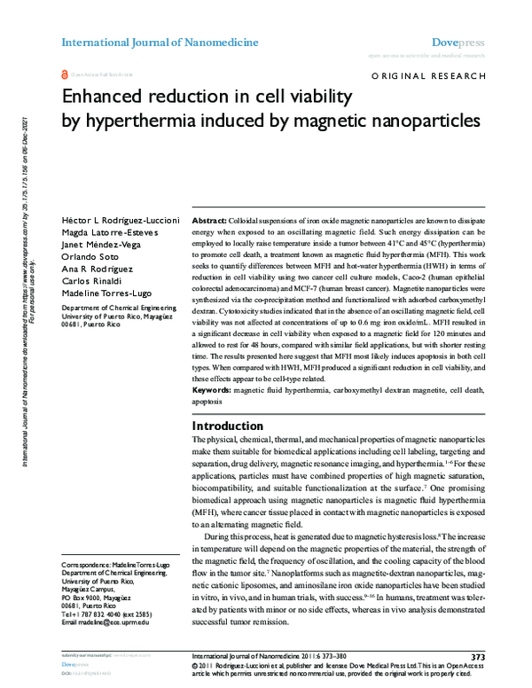(PDF) Enhanced reduction in cell viability by hyperthermia induced by ...