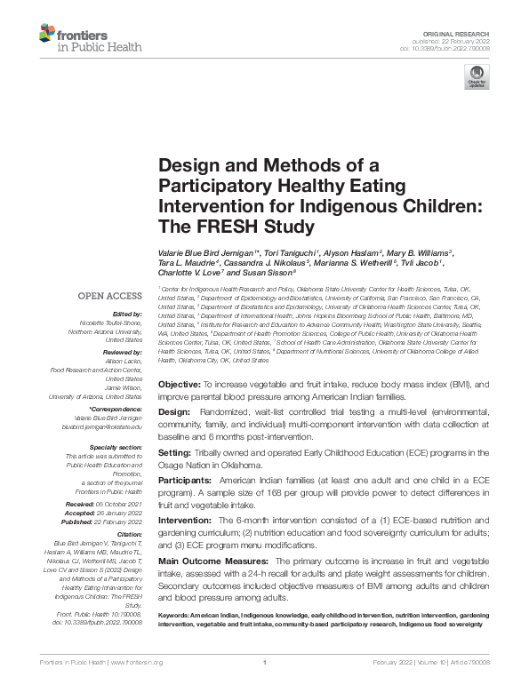 (PDF) Design and Methods of a Participatory Healthy Eating Intervention for Indigenous Children ...