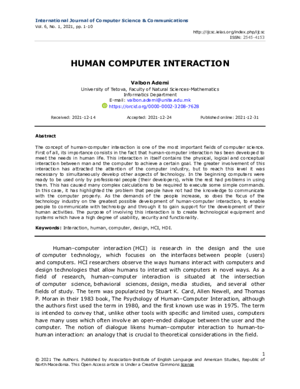(PDF) Human Computer Interaction