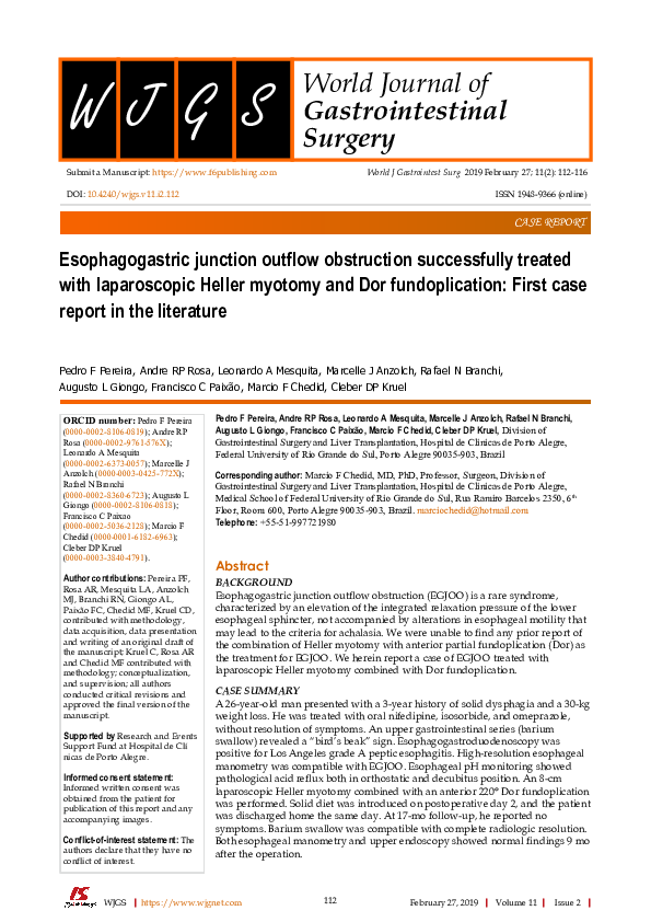 (PDF) Esophagogastric junction outflow obstruction successfully treated ...