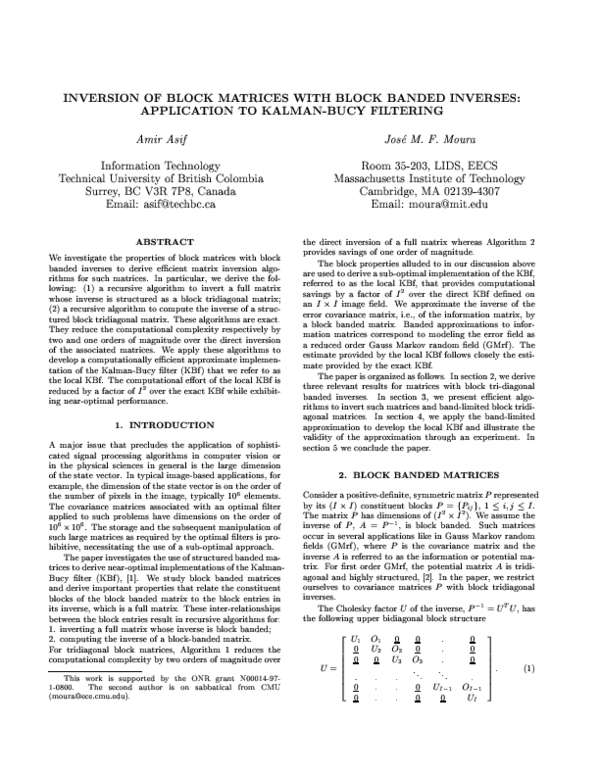 (PDF) Block matrices with L-block-banded inverse: inversion algorithms