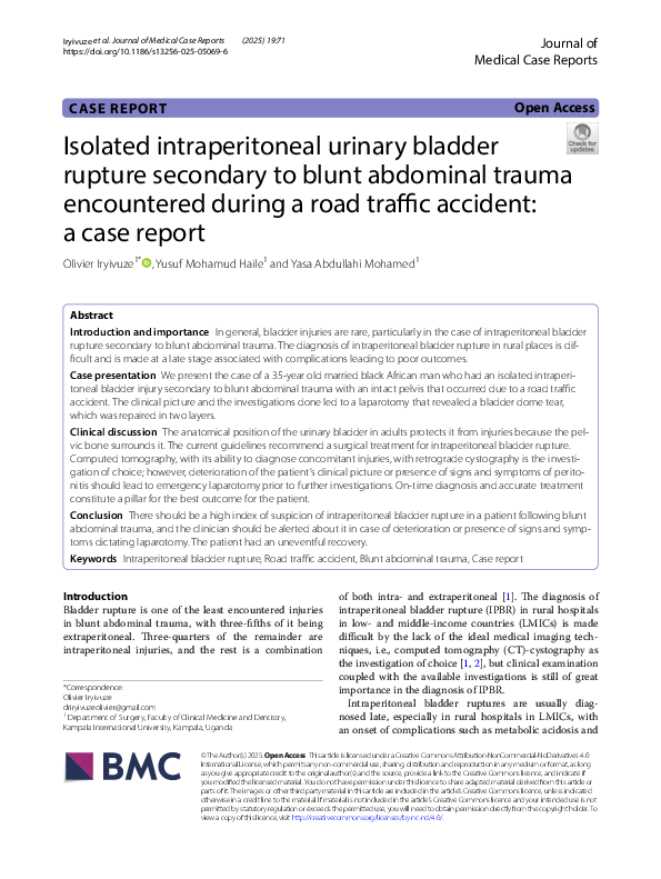 (PDF) Isolated intraperitoneal urinary bladder rupture secondary to ...